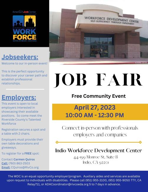Indio Workforce Development Center- Job Fair | Riverside County ...