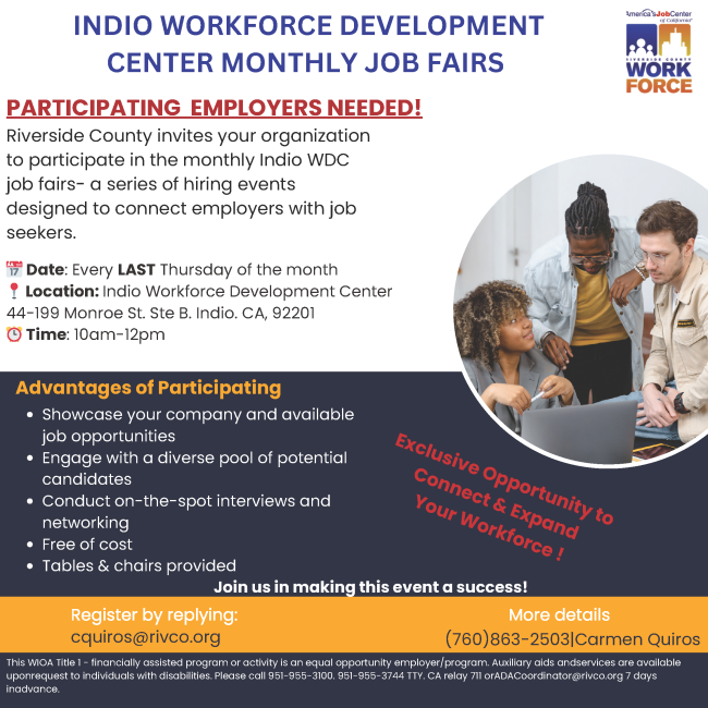 Indio Employer Job Fair | Riverside County Workforce Development