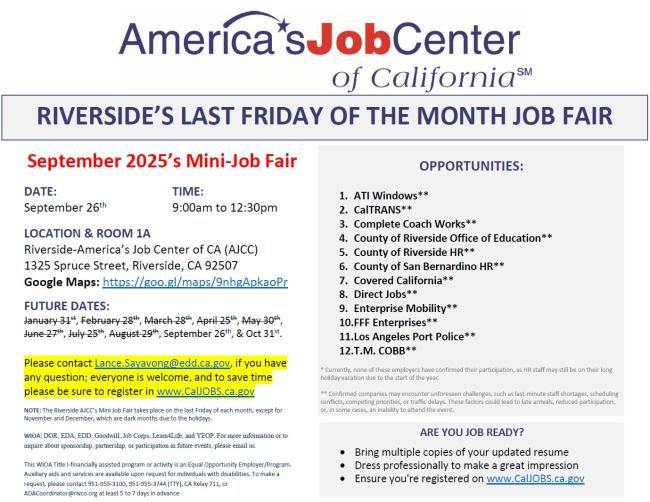 Riverside Mini Job Fair | Riverside County Workforce Development